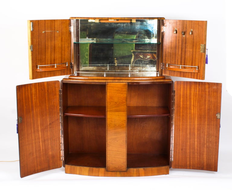 Antique Art Deco Burr Walnut Half Moon Cocktail Bar, 1920s For Sale at ...