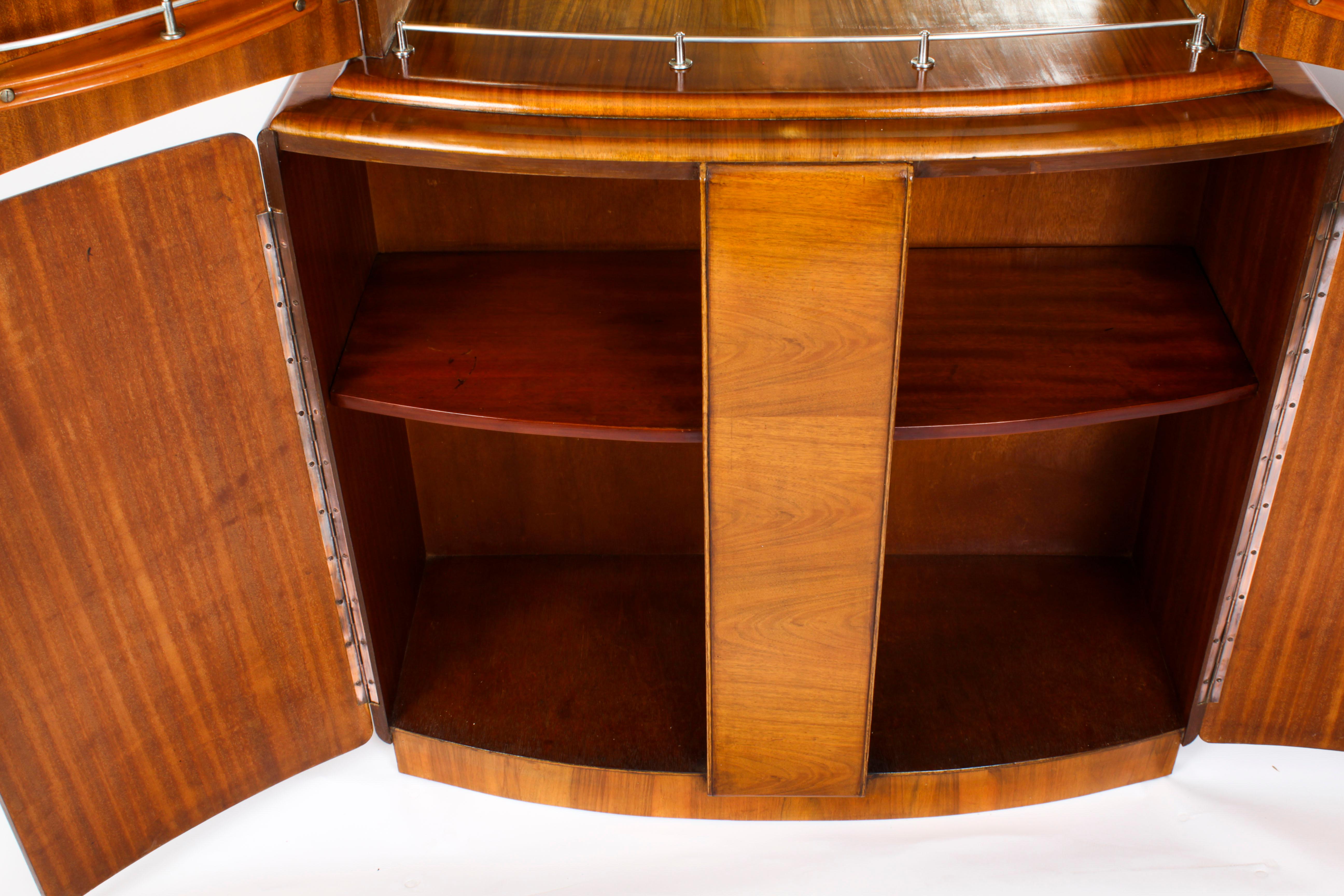 Antique Art Deco Burr Walnut Half Moon Cocktail Bar, 1920s at 1stDibs