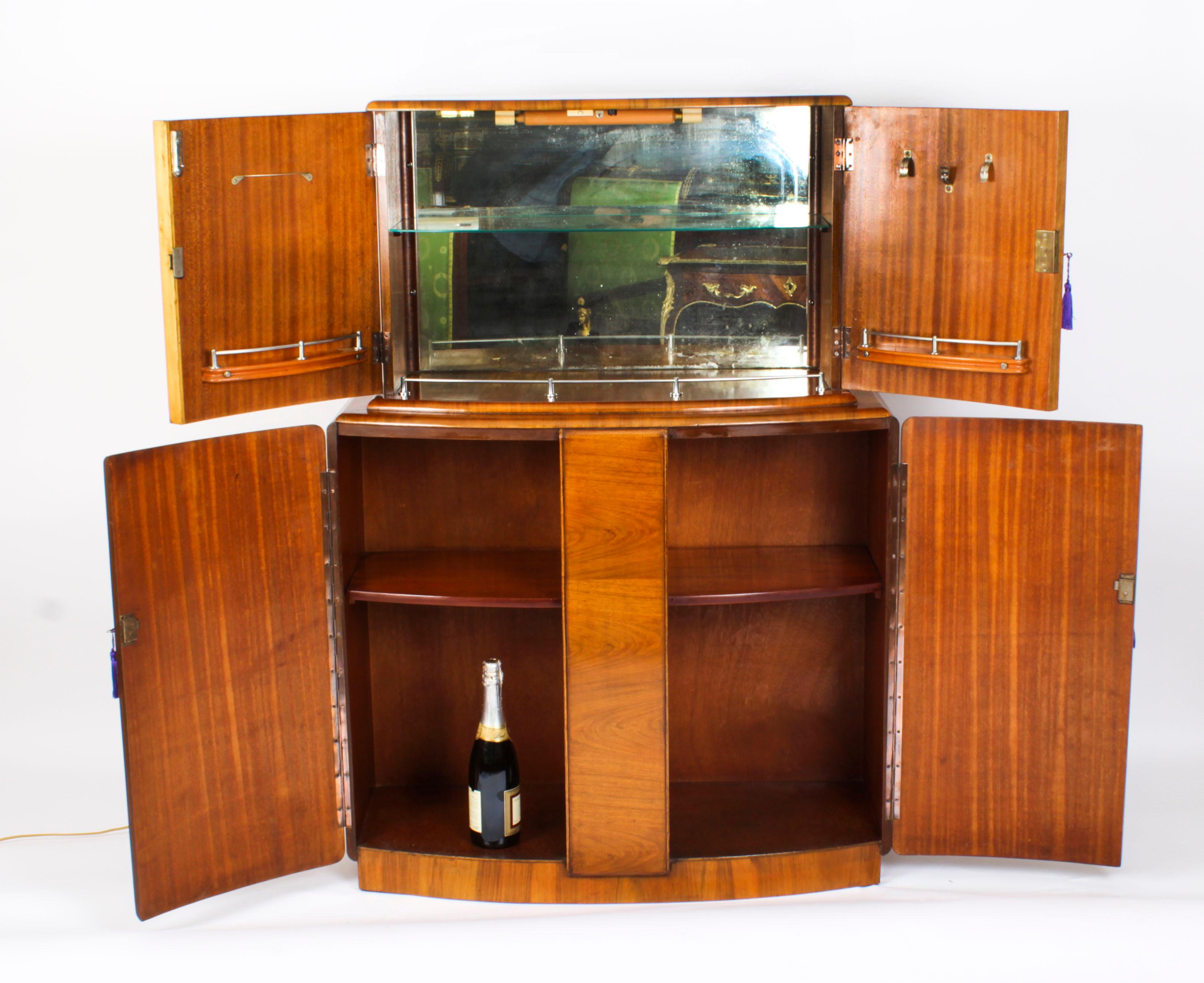 Antique Art Deco Burr Walnut Half Moon Cocktail Bar, 1920s at 1stDibs