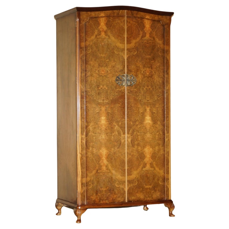 Antique Art Deco Burr Walnut Wardrobe with Built in Cubicles for Folded ...