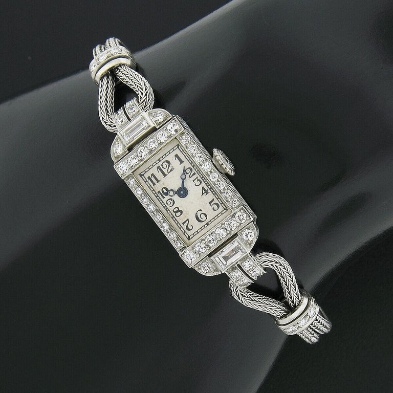 Antique Art Deco C H Meylan Platinum 1.3ct Old European and Baguette ...