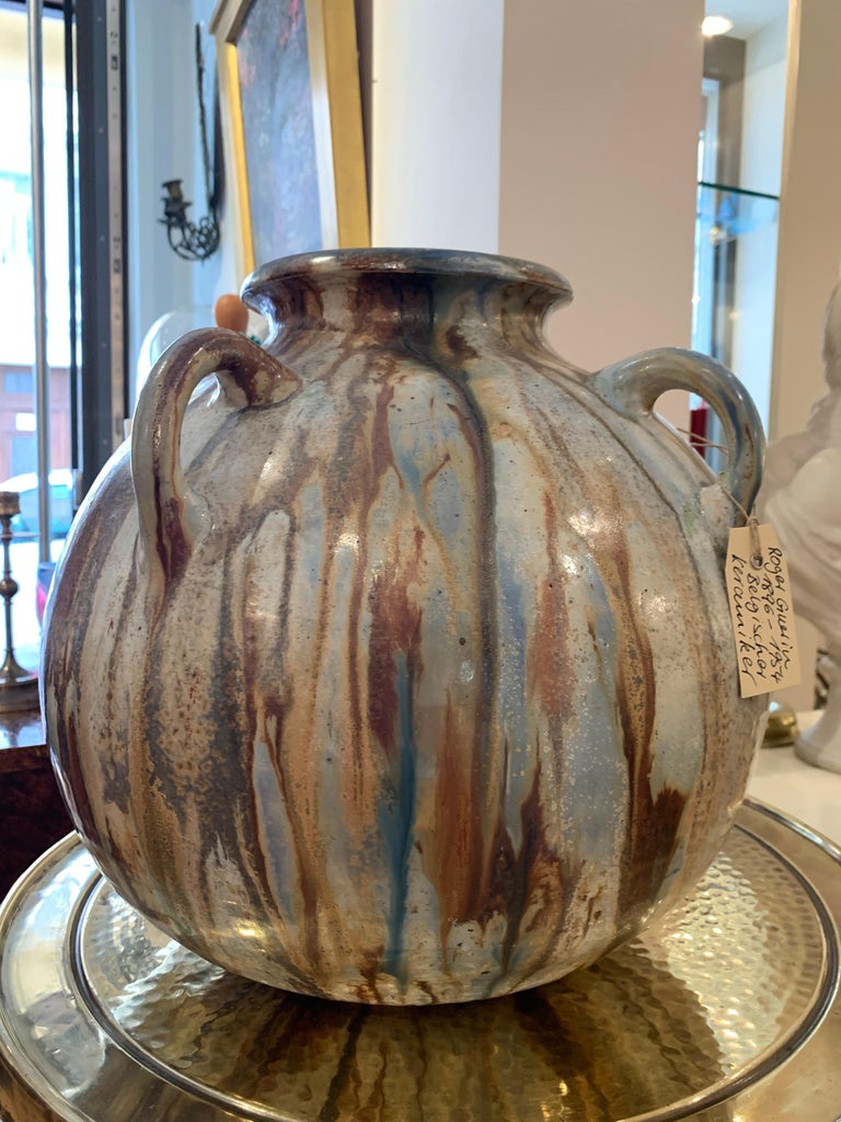 Antique Art Deco Ceramic Vase Drip Glaze Fully Signed Roger Guerin ...