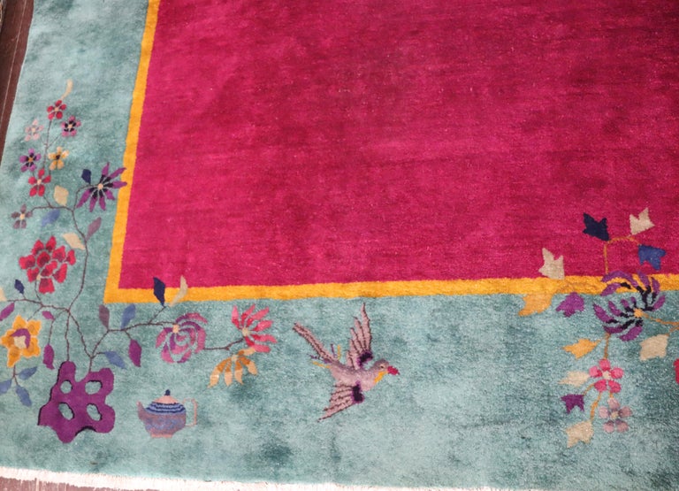 Antique Art Deco Chinese Carpet, The Watch Bird, 8'8" x 11'4" For Sale ...