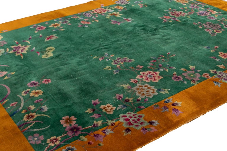 Antique Art Deco Chinese Handmade Wool Rug For Sale at 1stDibs