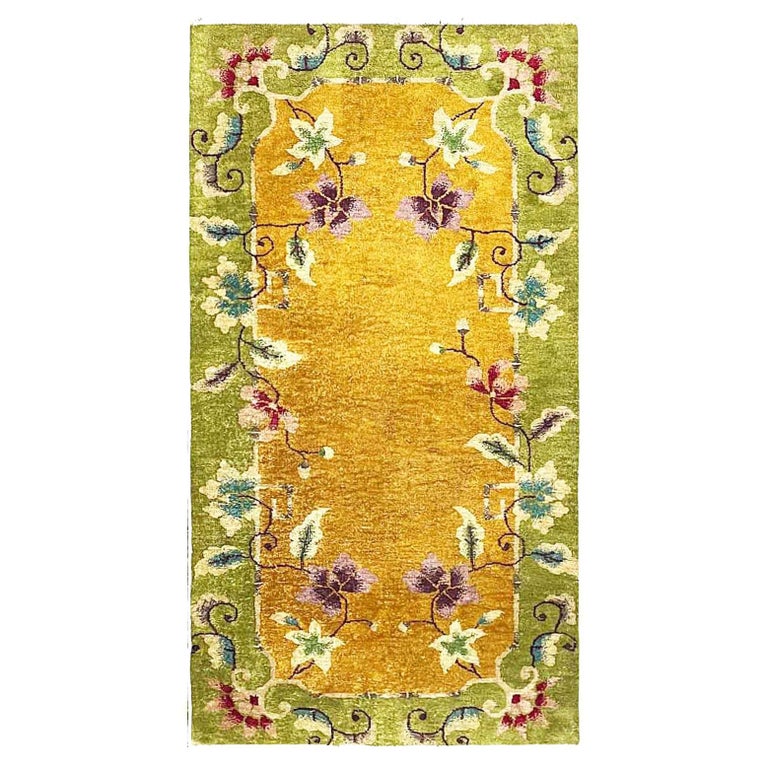 Antique Art Deco Chinese Oriental Rug, Gold For Sale at 1stDibs