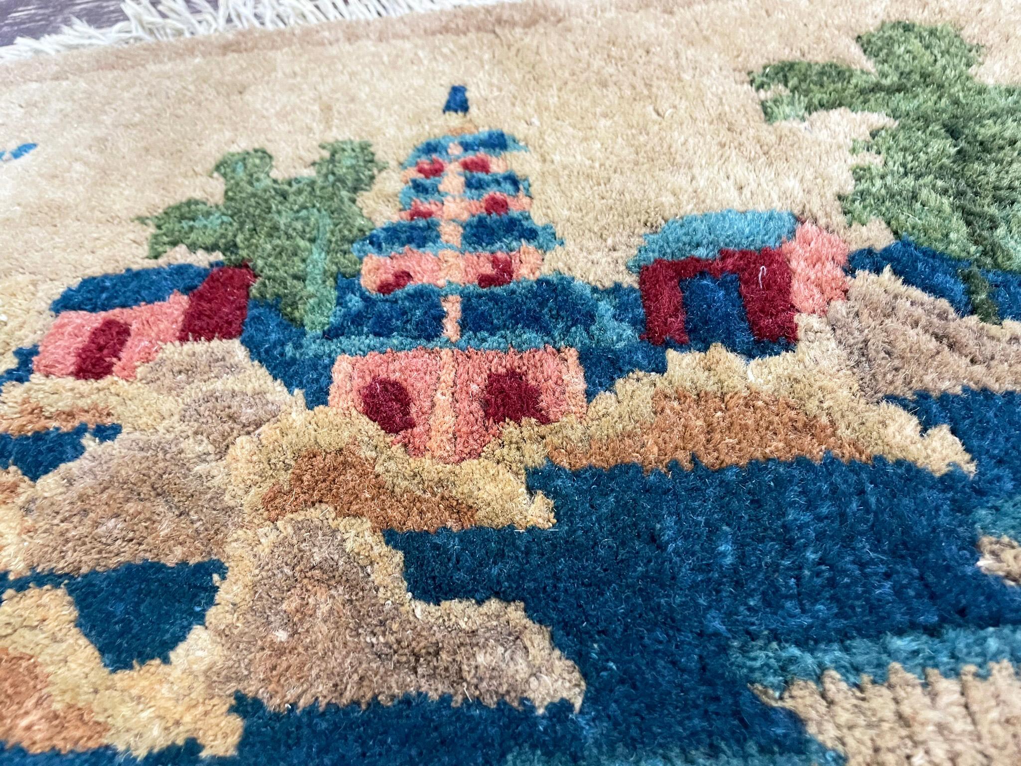 Antique Art Deco Chinese pictorial Rug, c-1920 For Sale at 1stDibs