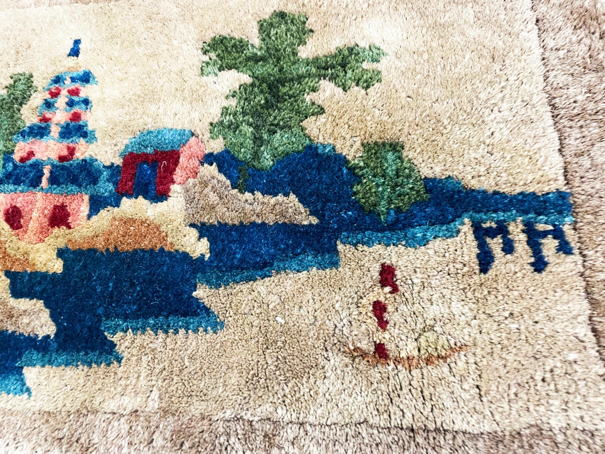 Antique Art Deco Chinese pictorial Rug, c-1920 For Sale at 1stDibs