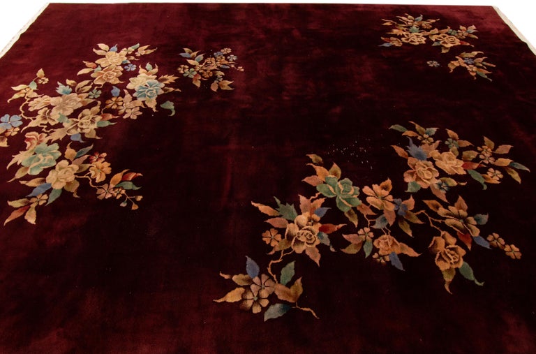 Antique Art Deco Chinese Red Wool Rug For Sale at 1stDibs