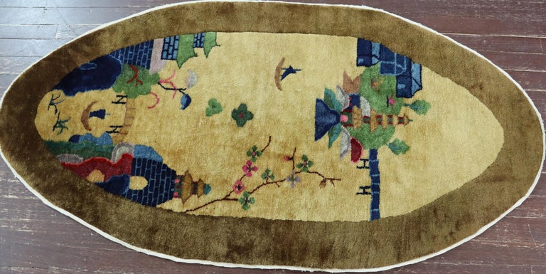 Antique Art Deco Chinese Rug Oval For Sale at 1stDibs