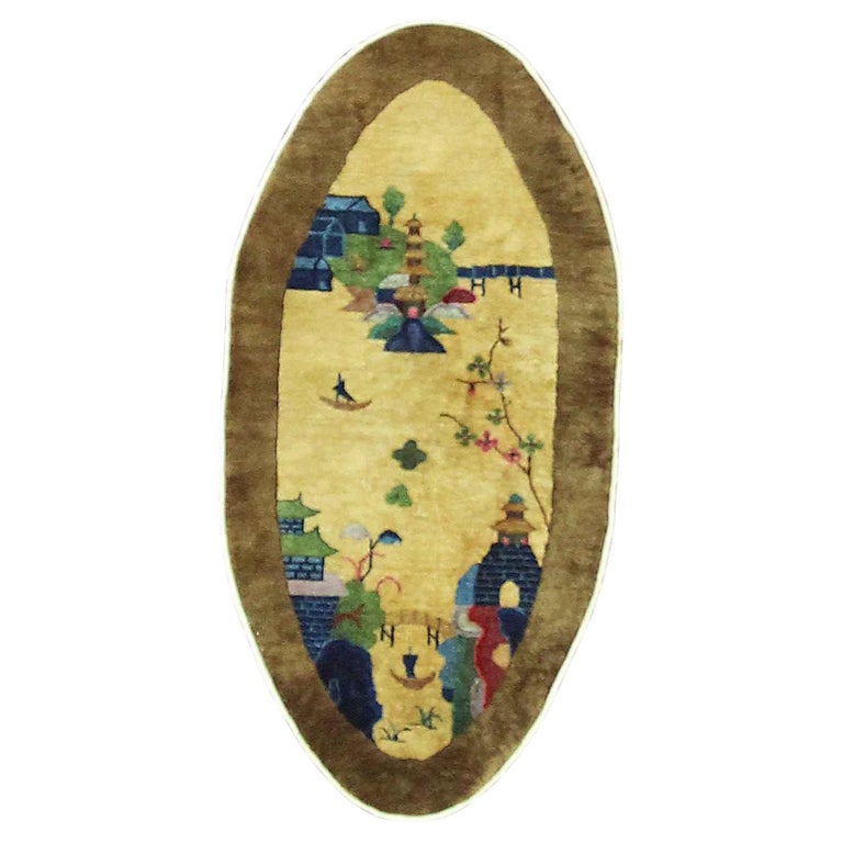 Antique Art Deco Chinese Rug Oval For Sale at 1stDibs