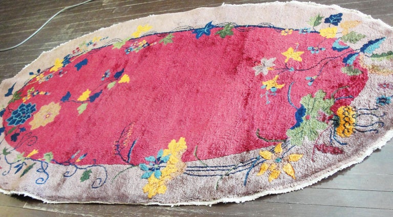 Antique Art Deco Chinese Rug Oval For Sale at 1stDibs