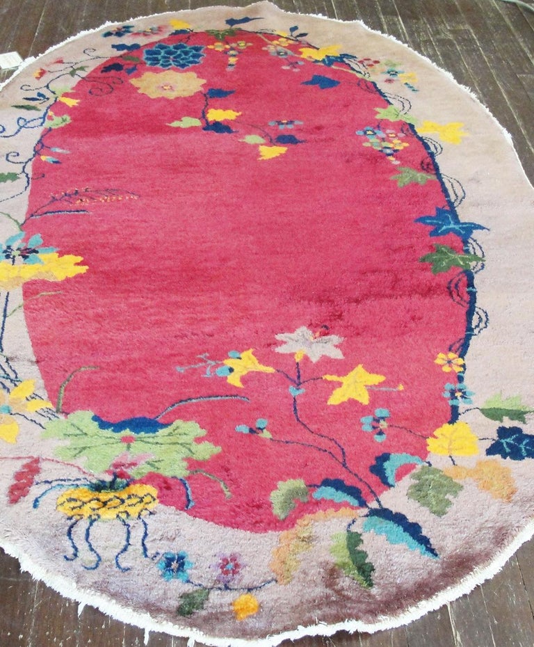 Antique Art Deco Chinese Rug Oval For Sale at 1stDibs
