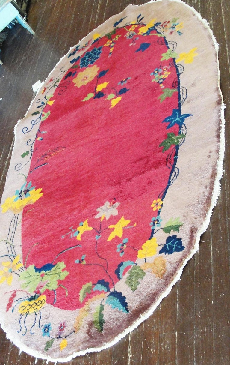 Antique Art Deco Chinese Rug Oval For Sale at 1stDibs