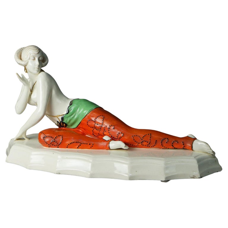 Antique Art Deco Czech Porcelain Reclining Woman Circa 1920 For Sale at ...