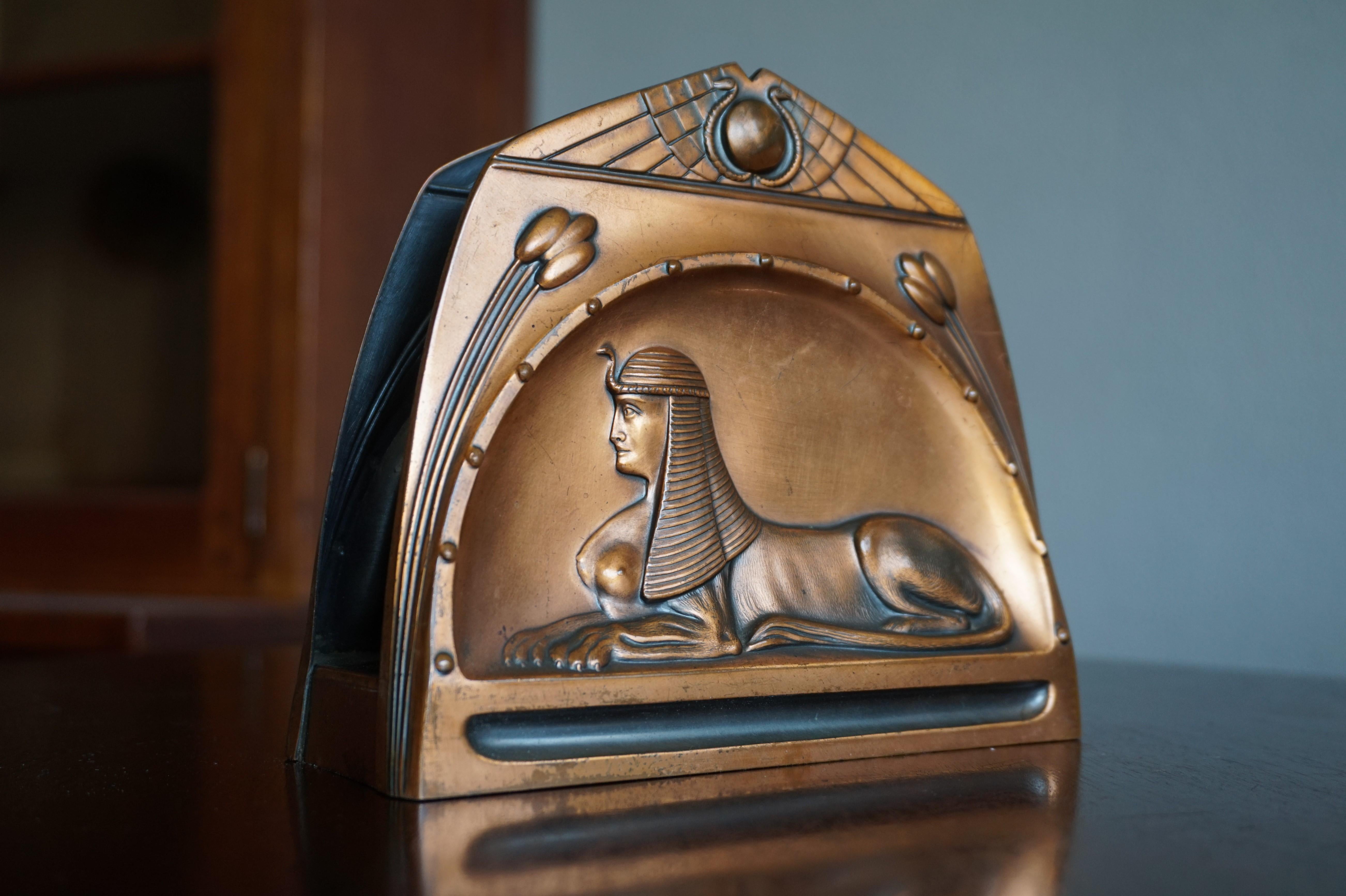 Antique Art Deco Design, Egyptian Revival Embossed Sphinx Letter Rack by WMF at 1stDibs
