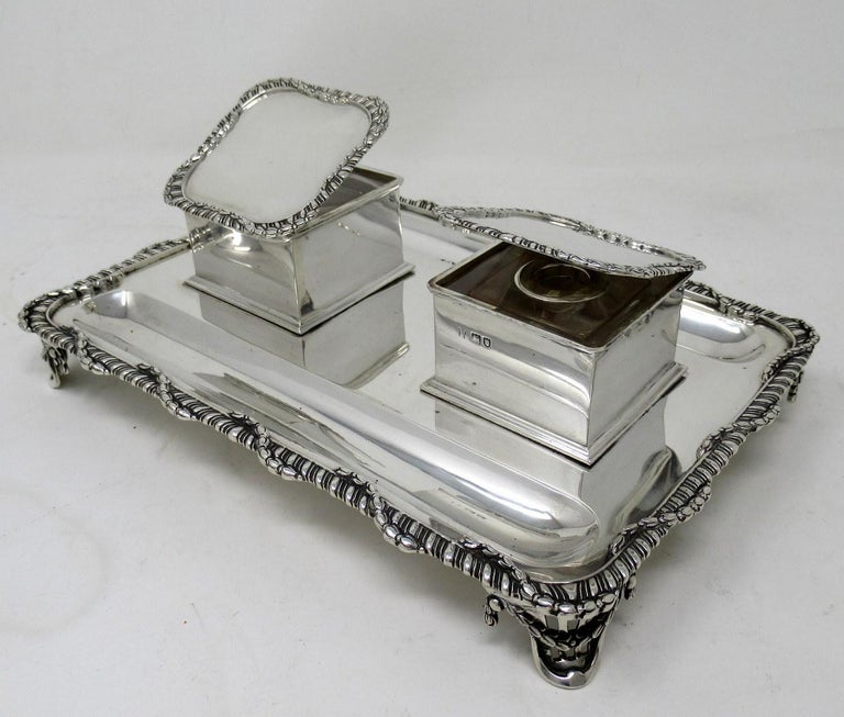 Antique Art Deco English Sterling Silver Ink Desk Inkstand Desk Set ...