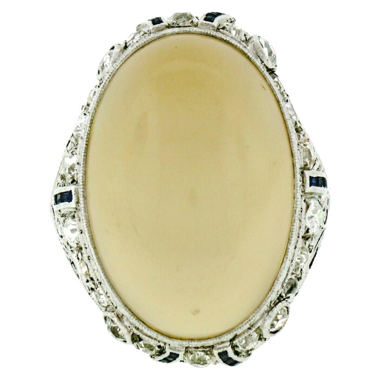 Antique Art Deco Fancy Platinum Moonstone Diamond Sapphire Filigree ...