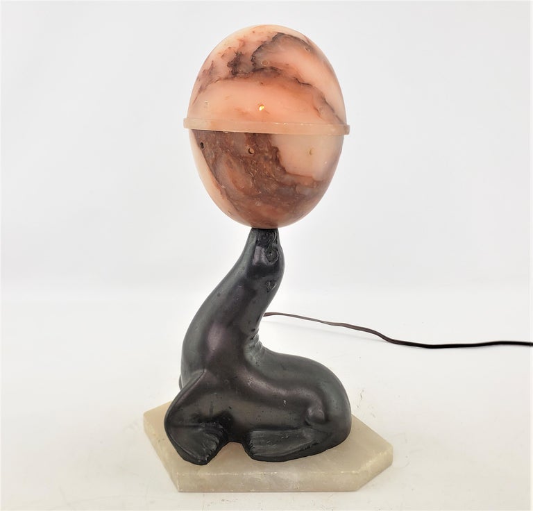 Antique Art Deco Figural Stylized Seal Accent Table Lamp or Lighted ...