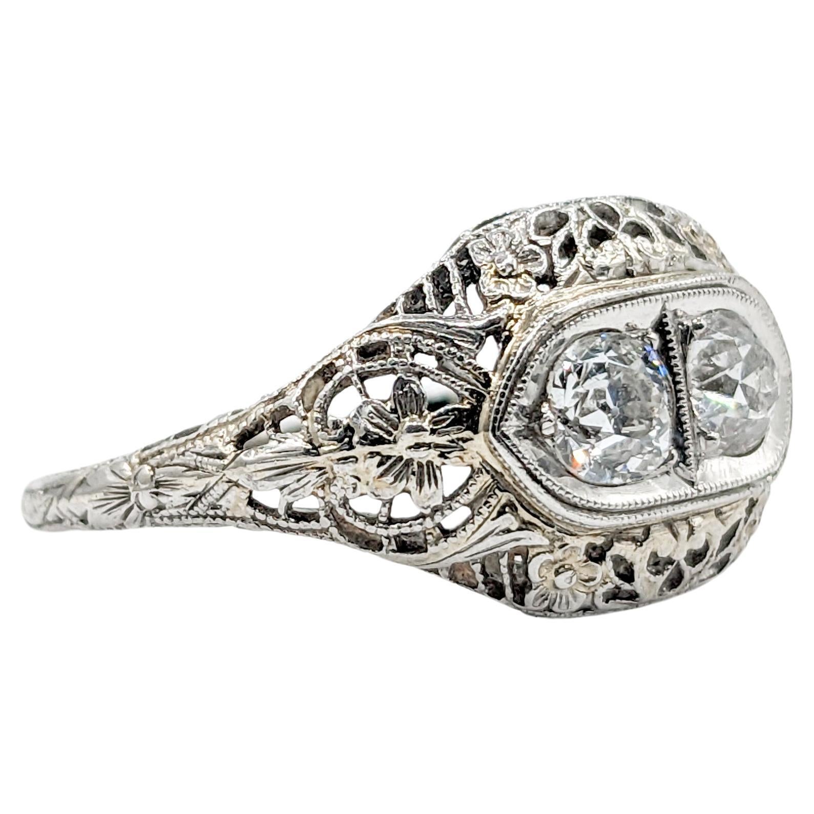 Gorgeous Antique Filigree Ruby Ring in 18K White Gold For Sale at 1stDibs