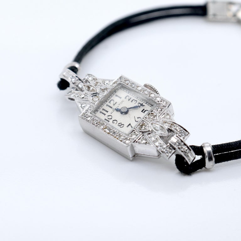 Antique Art Deco Hamilton Platinum and Diamonds Lady's Watch at 1stDibs