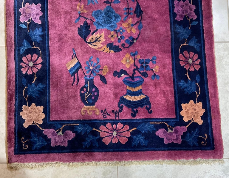 Antique Art Deco Hand Woven Chinese Runner Rug For Sale at 1stDibs