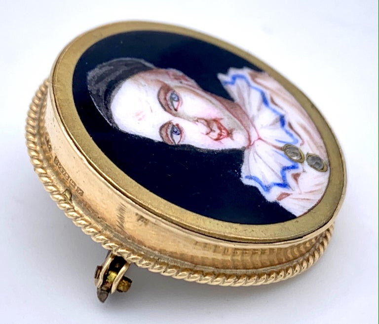 Retro Pierrot Enamel Diamond 9 Karat Gold Metal Brooch For Sale at ...