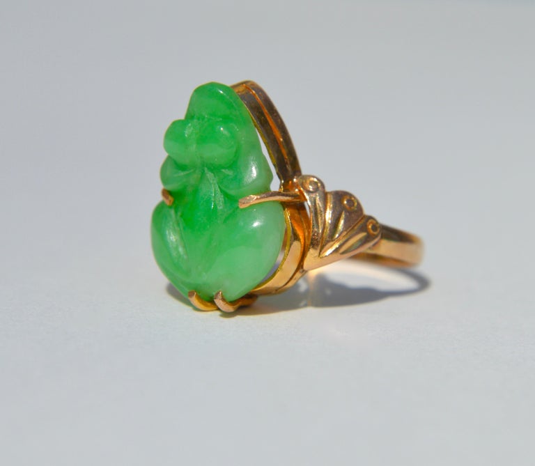 Antique Art Deco Jade Frog 18 Karat Gold Ring at 1stDibs | jade frog ring