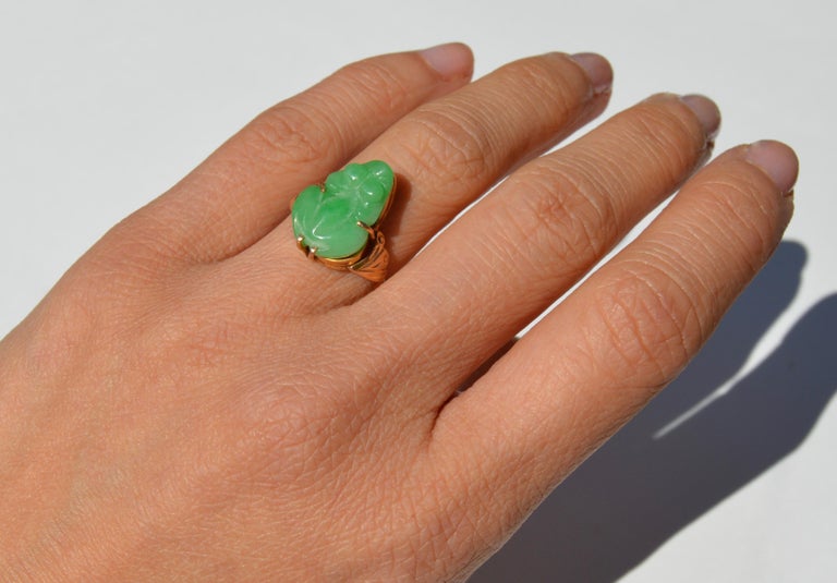 Antique Art Deco Jade Frog 18 Karat Gold Ring at 1stDibs | jade frog ring