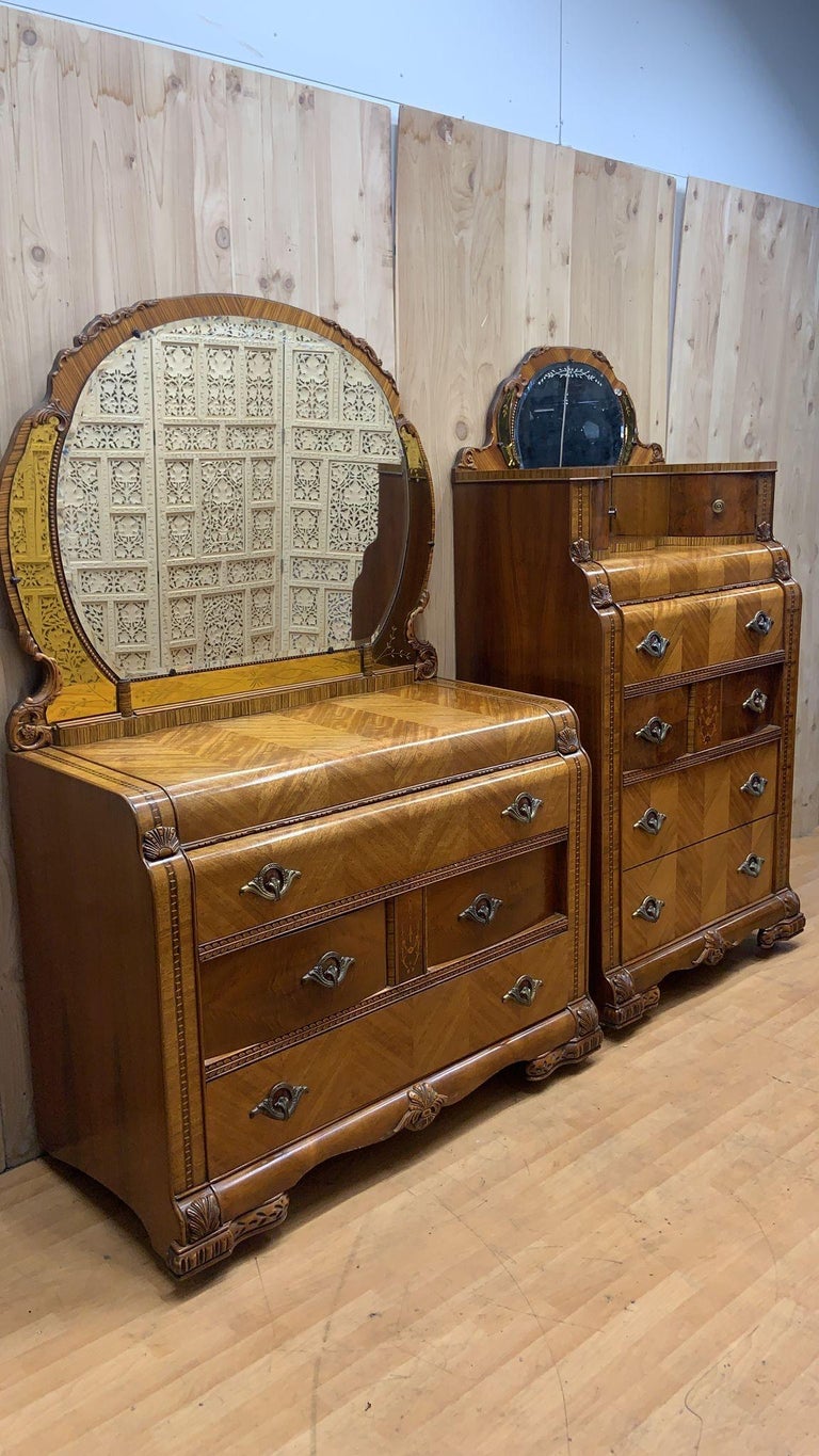 Antique Art Deco Leo Jiranek Satinwood Oak Waterfall Bedroom Set, 2 ...