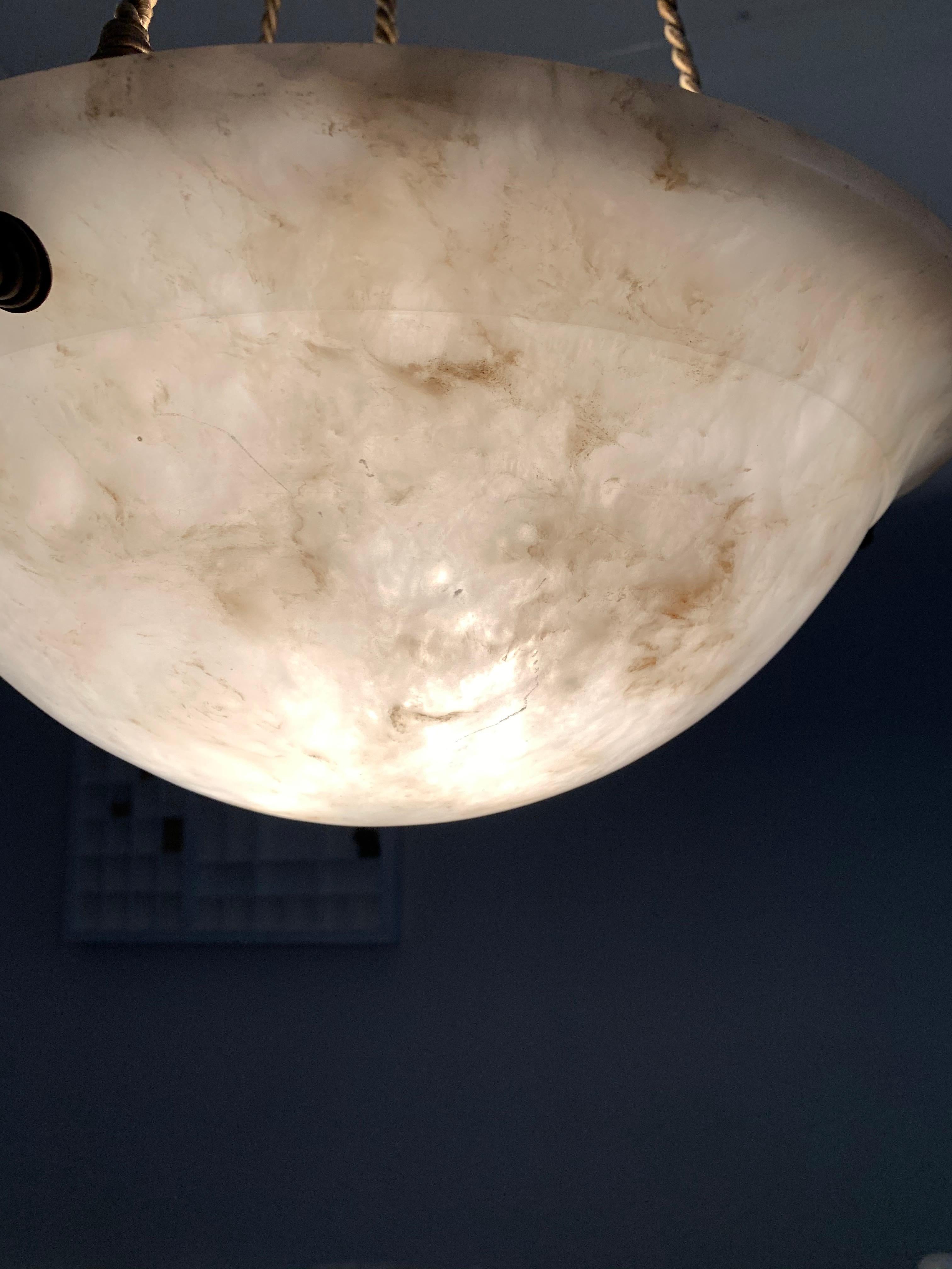 Art Deco White and Black Alabaster Pendant Light with Unique Original ...