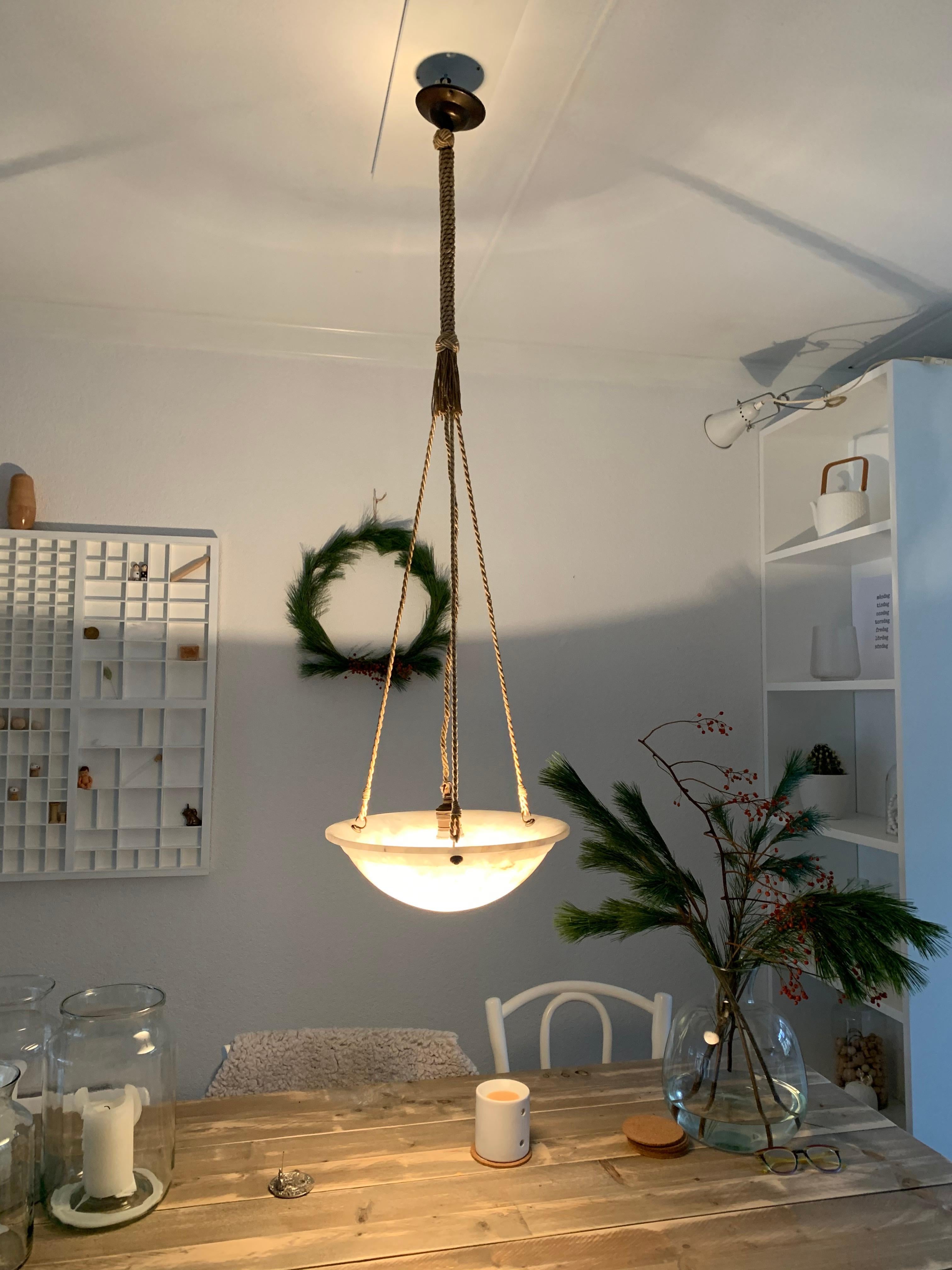 Art Deco White and Black Alabaster Pendant Light with Unique Original ...