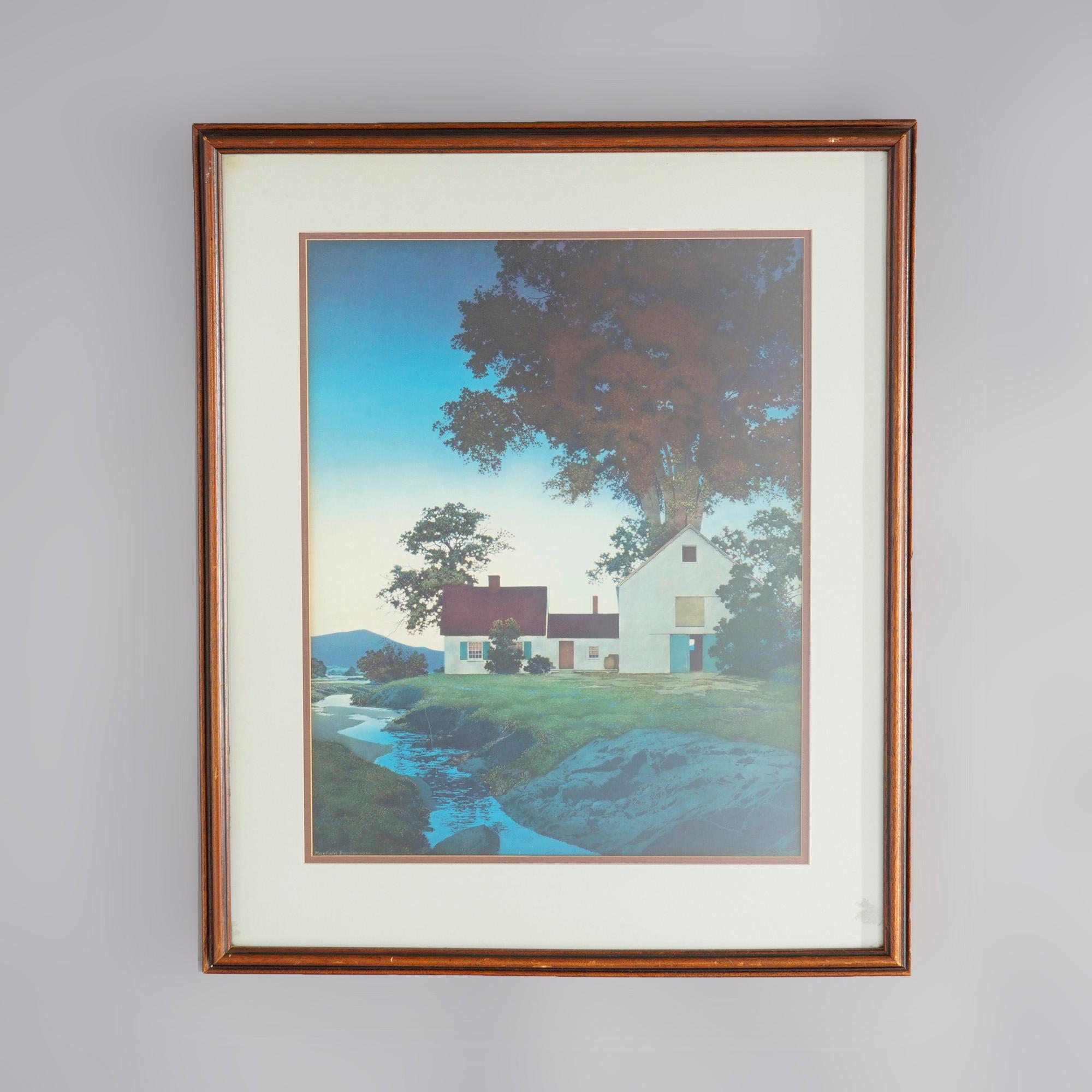 Antiguo Grabado Art Decó Maxfield Parrish Paisaje "Crepúsculo" Circa ...