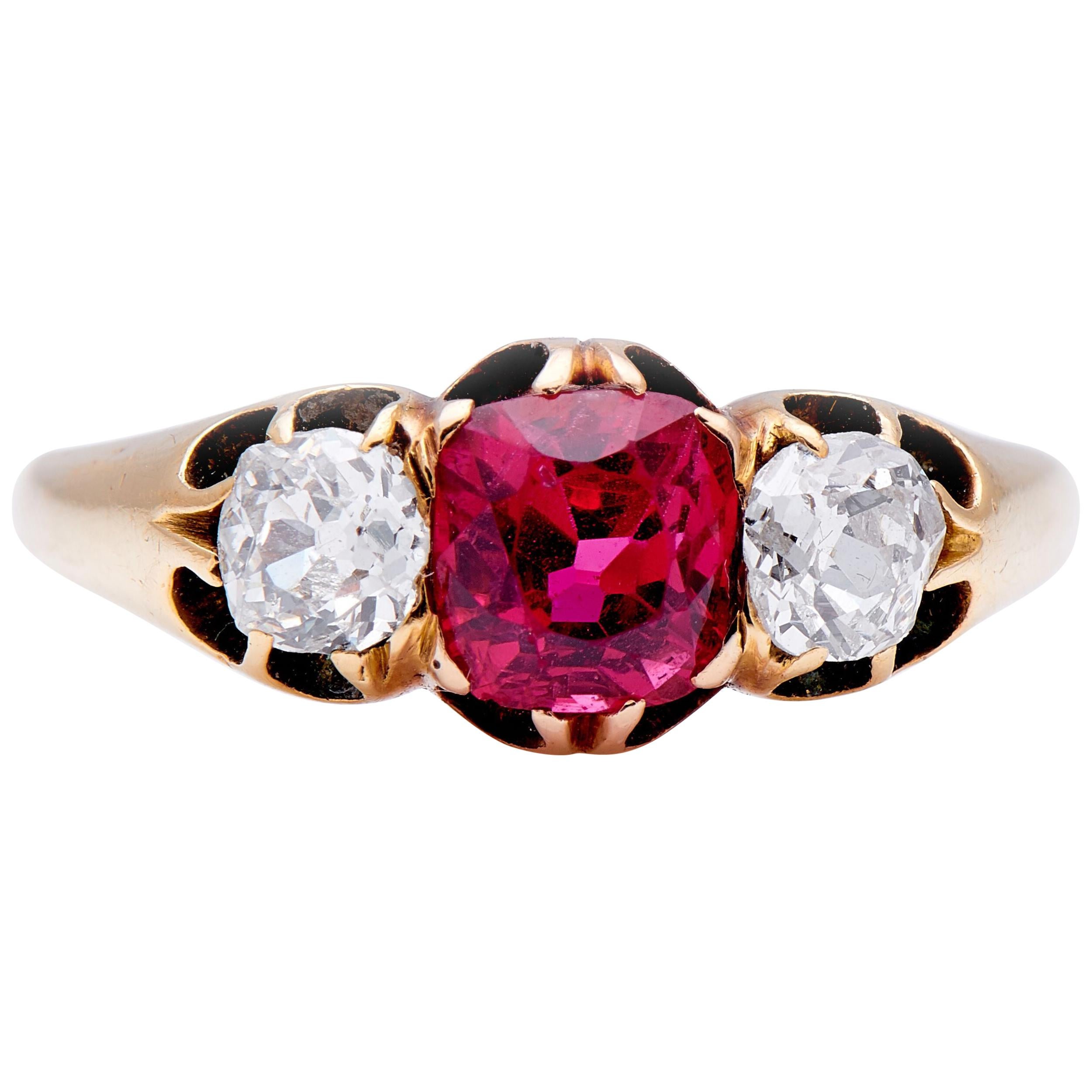 Diamond and Natural Fine Burma Spinel Band Ring at 1stDibs