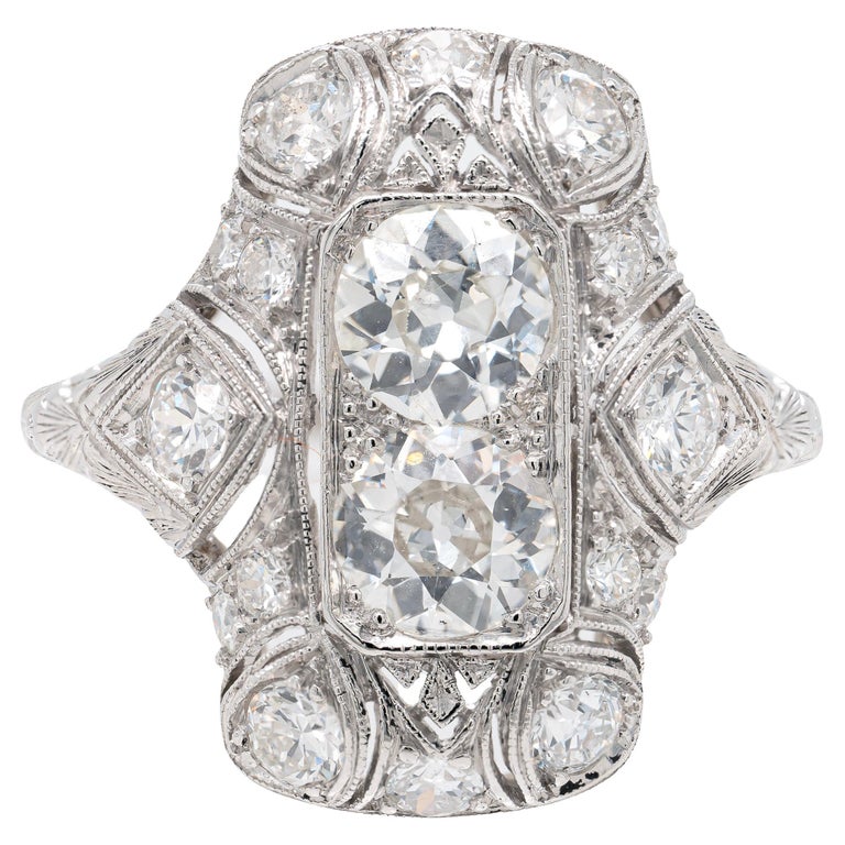 Antique Art Deco Old Mine Cut Diamond Vertical Platinum Dress Ring, C ...