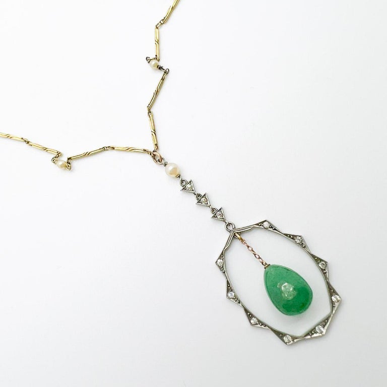 Antique Art Deco Pearl Jade and Emerald Paste Lariat 1920s For Sale at ...