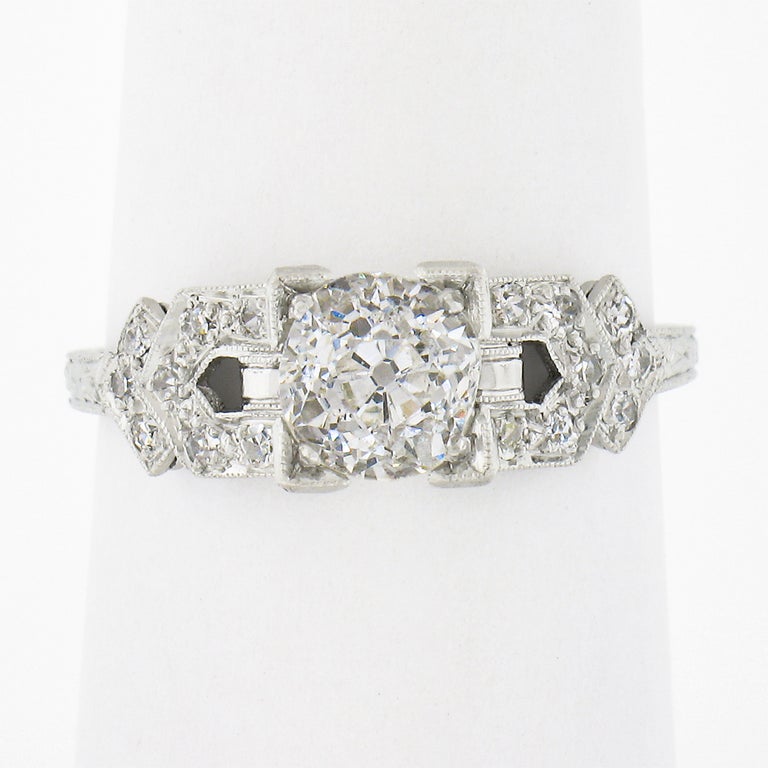 Antique Art Deco Platinum 1.29ctw GIA Old Mine Diamond Engraved ...