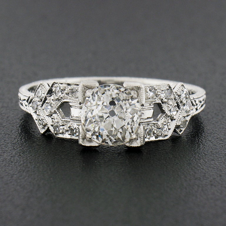Antique Art Deco Platinum 1.29ctw GIA Old Mine Diamond Engraved ...