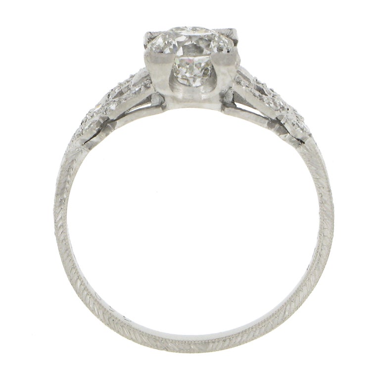 Antique Art Deco Platinum 1.29ctw GIA Old Mine Diamond Engraved ...