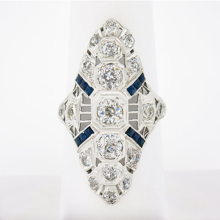 Antique Art Deco Platinum 2.50ctw Diamond and Sapphire Filigree Long ...