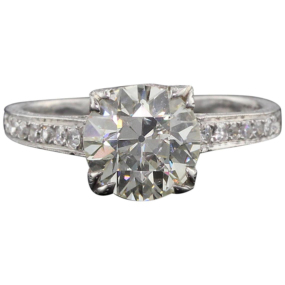 Triangle Cut Diamond and Ruby Platinum Art Deco Engagement Ring at 1stDibs