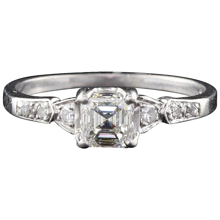 Antique Art Deco Platinum Asscher Cut Diamond Engagement Ring at ...