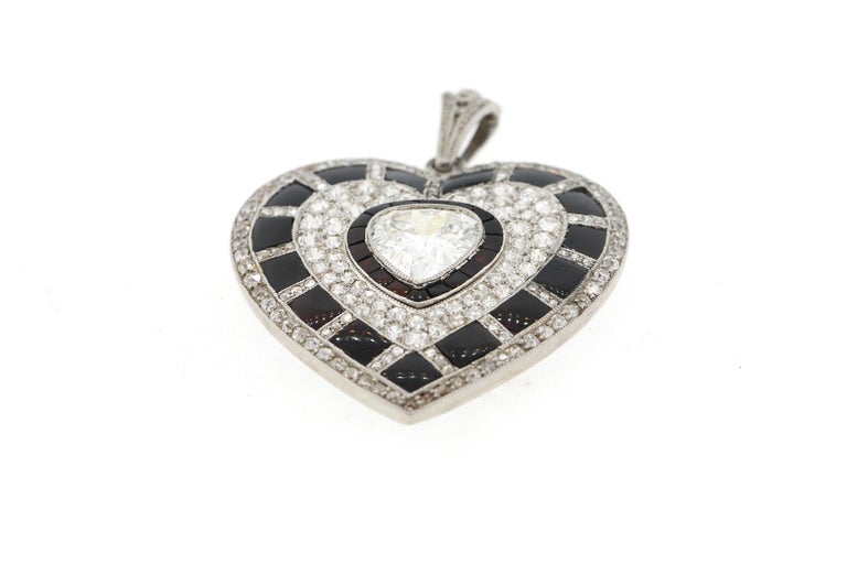 Antique Art Deco Platinum Black Onyx Diamond Heart Pendant at 1stDibs