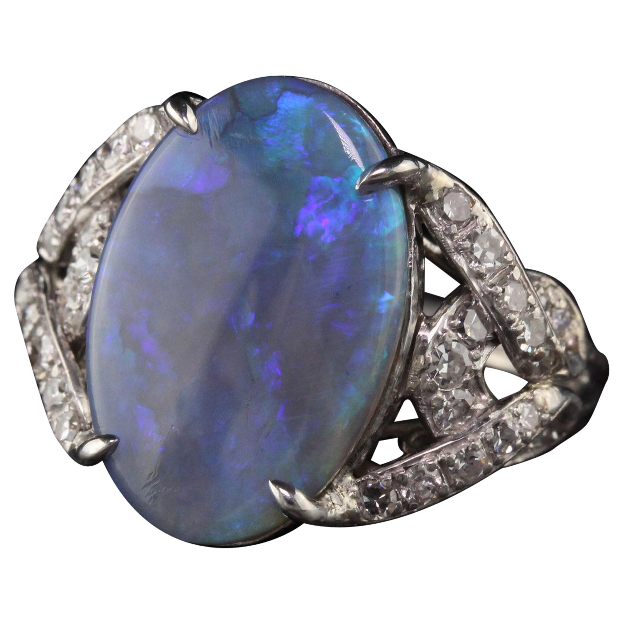 Antique Art Deco Platinum Black Opal Diamond Statement Ring at 1stDibs