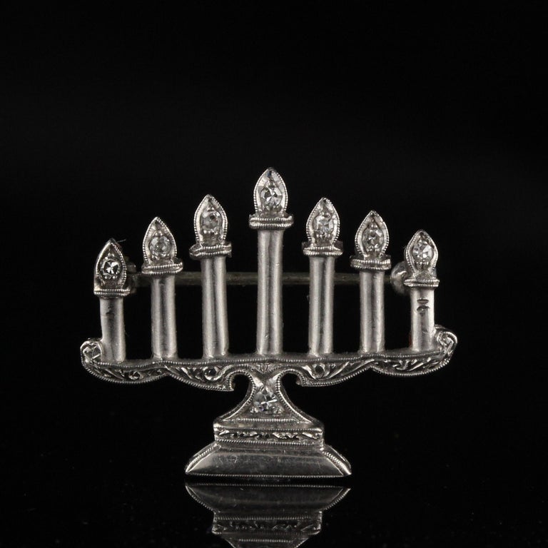 Antique Art Deco Platinum Diamond Menorah Pin at 1stDibs
