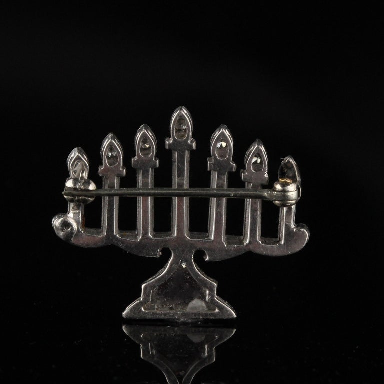 Antique Art Deco Platinum Diamond Menorah Pin at 1stDibs