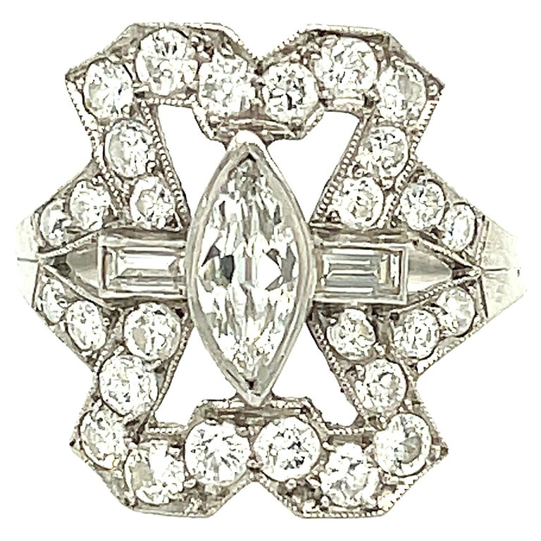 Antique Art Deco Platinum Diamond Panel Ring For Sale at 1stDibs