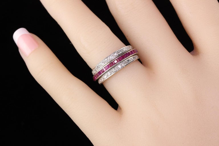 Antique Art Deco Platinum Diamond, Ruby and Sapphire Flip Ring at ...