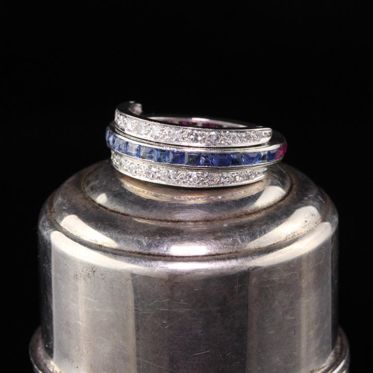 Antique Art Deco Platinum Diamond, Ruby and Sapphire Flip Ring at ...