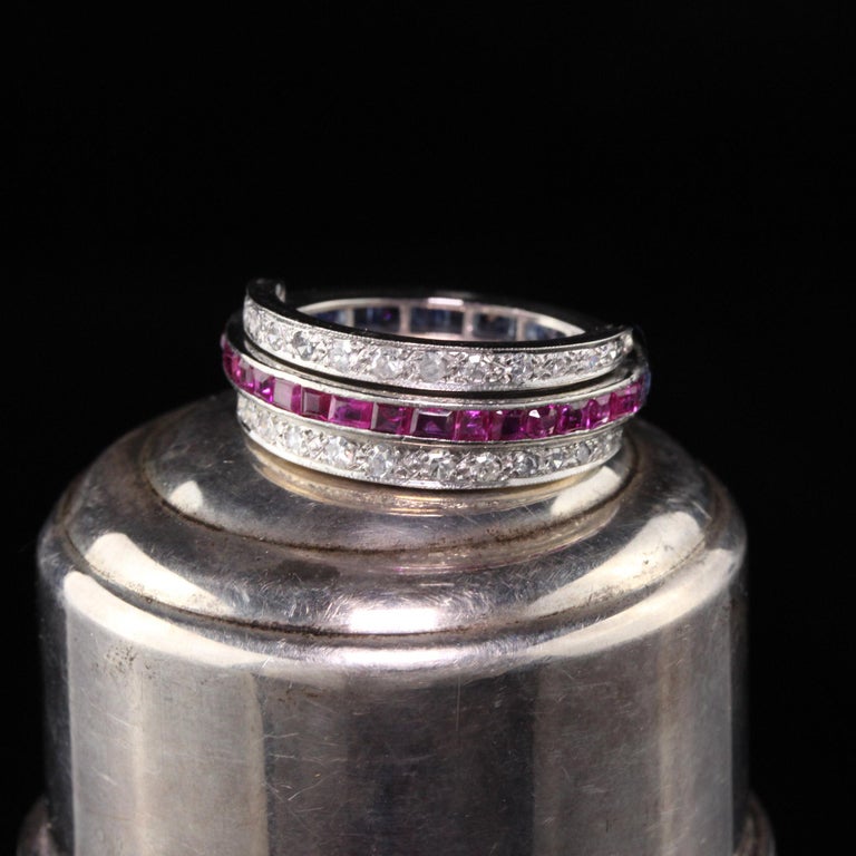 Antique Art Deco Platinum Diamond, Ruby and Sapphire Flip Ring at ...