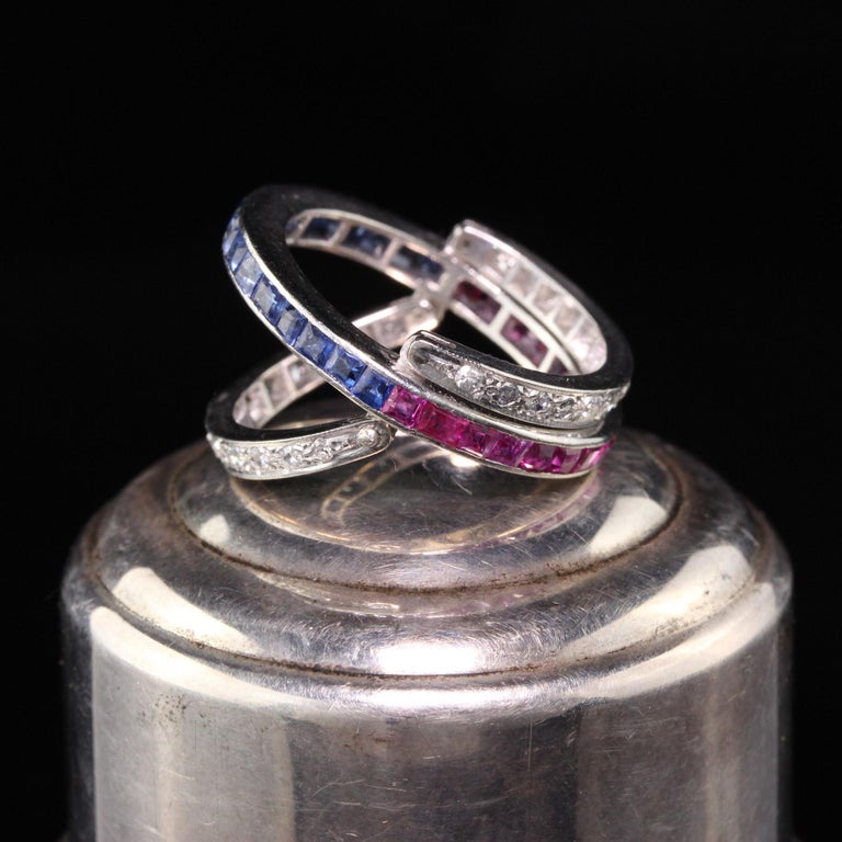 Antique Art Deco Platinum Diamond, Ruby and Sapphire Flip Ring at ...